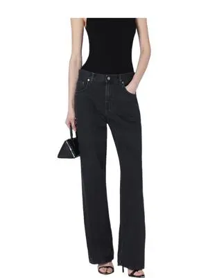 HAIKURE Belt Loop Wide-leg Jeans - Black