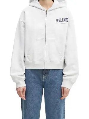 SPORTY  RICH Sporty & Rich Long Sleeve Zip-up Sweatshirt - White