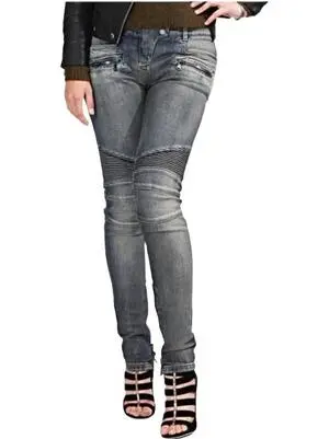 Balmain Slim Fit Moto Jeans - Gray