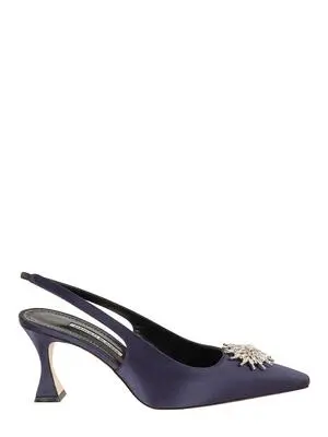 Manolo Blahnik Satin Embellished Slingback Pumps - Black