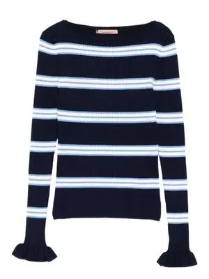 TWINSET Twinset Striped Knitted Sweater With Ruffled Cuffs Black