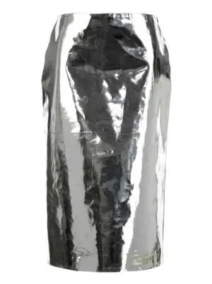 JIL SANDER Metallic Leather Midi Skirt - Silver