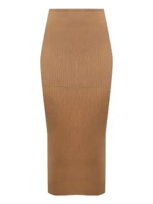 Alberta Ferretti Ribbed Fitted Knitted Midi Skirt - Brown