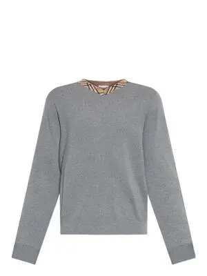 Burberry Check-trim V-neck Jumper - Grey