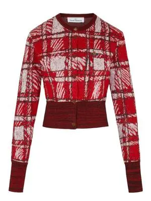 VIVIENNE WESTWOOD Scribble Check Cropped Cardigan - Red