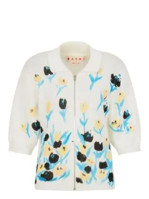 Marni Floral Zip Cardigan - Vanilla