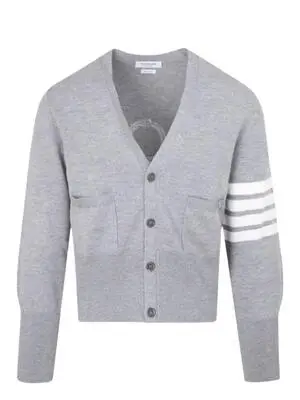 Thom Browne 4-bar Stripe V-neck Cardigan - Light Gray