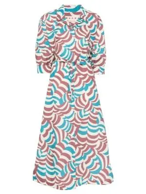 Marni Printed Cotton Shirt Dress - Blue