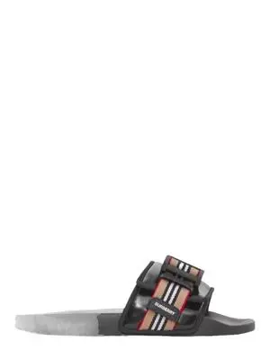 Burberry Icon Stripe Buckled Slides - Black