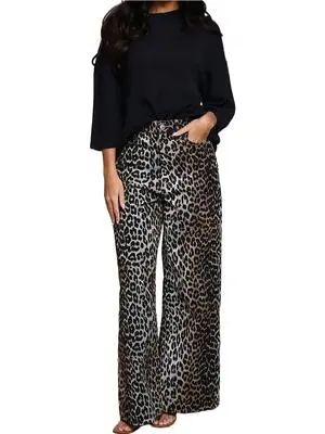 GANNI Leopard Print Wide-leg Trousers - Black