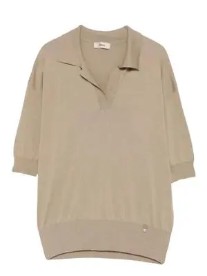 Herno V-neck T-shirt With Polo Collar - Nude