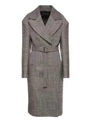 TOM FORD Prince Of Wales Wool Belted Midi Coat - Gray