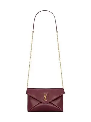 Saint Laurent Cassandre Chain Pouch In Shiny Leather - Deep Ruby Red Color