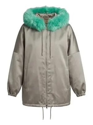 Gucci Shearling Trim Hooded Jacket - Gray