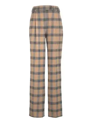 Zimmermann Plaid Wool Belt Loop Casual Pants - Nude