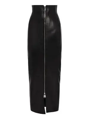 Khaite Gres Leather A-line Midi Skirt With Front Zip Closure - Black