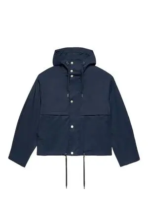 Ami Ami Paris Hooded Lightweight Jacket With Drawstring Detail Blue