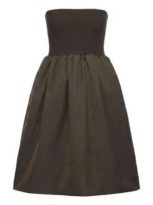 AMOMENTO Shirring Flare Skirt - Brown