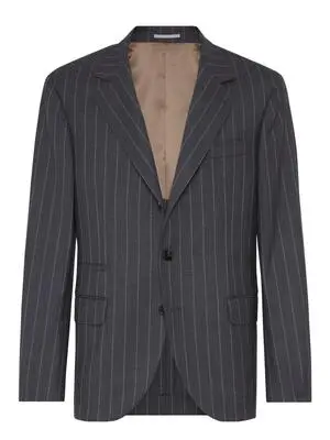 Brunello Cucinelli Single-breasted Pinstriped Tailored Blazer - Grey