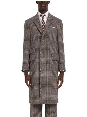 Thom Browne Single Slit Coat With Iconic Stripes - Black