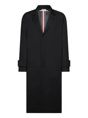 Thom Browne Single-breasted Wool Coat With Striped Loop Buckle - Black