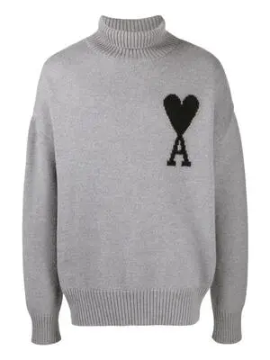 Ami De Coeur High Neck Wool Jumper - Gray