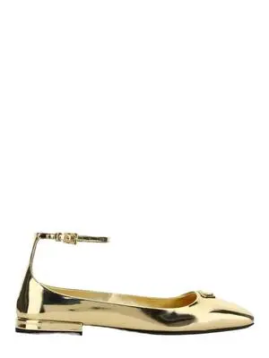 Prada Metallic Leather Ballerinas With Buckle Detailing - Platinum Color