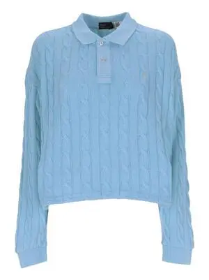 Polo Ralph Lauren Polo Ralph Lauren Cable-Knit Cotton Long-Sleeve Polo Shirt Blue