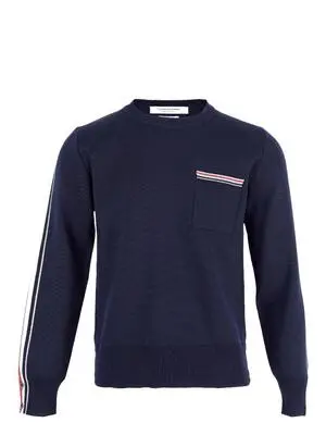 Thom Browne Signature Stripe Trim Jumper - Navy Blue