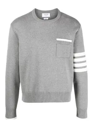 Thom Browne 4-bar Striped Crewneck Jumper - Light Gray