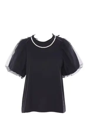 Simone Rocha Embellished Tulle Puff Sleeve Top - Black