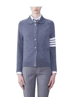 Thom Browne 4-bar Stripe Buttoned Cardigan - Medium Gray