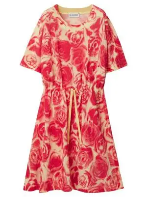 Burberry Floral Print Drawstring Waist Dress - Red