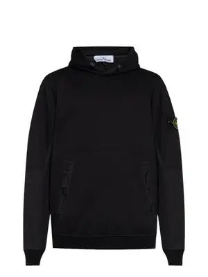 Stone Island Compass Badge Ripstop Detailed Hoodie - Black