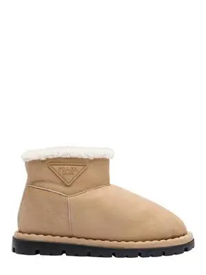 PRADA Prada Logo Triangle Round Toe Sheep Fur Boots