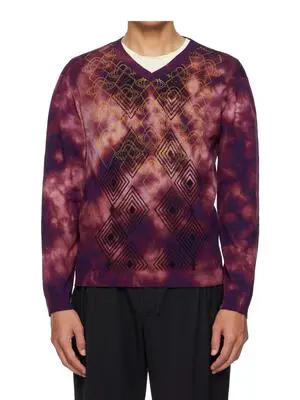KIKO KOSTADINOV V-neck Tie-dye Sweater With Graphic Jacquard - Red