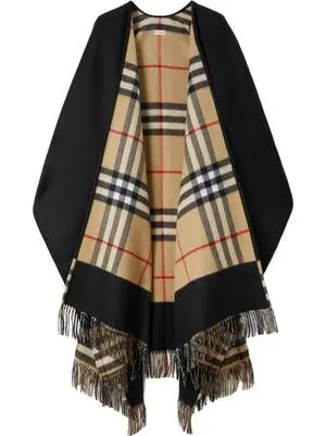 Burberry Checked Fringed Cape - Black