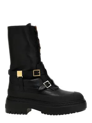 Fendi Lace-up Biker Boots - Black