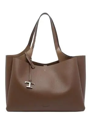 TOD'S Timeless Logo Embossed Medium Tote Bag - Brown
