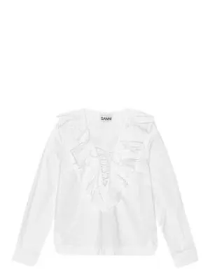 GANNI Ruffled V-neck Shirt - White