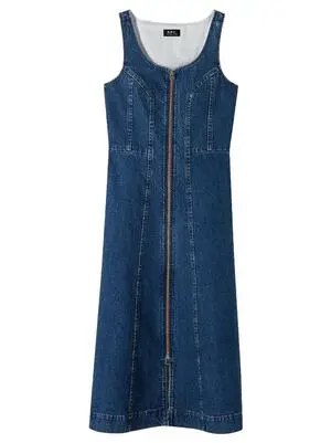 A.p.c. Sleeveless Denim Maxi Dress With Two-way Zipper - Blue