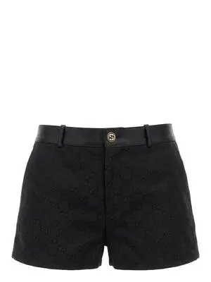 Gucci Leather-trimmed Monogram Shorts - Black