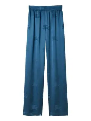 Burberry Logo Jacquard Wide-leg Satin Trousers - Blue