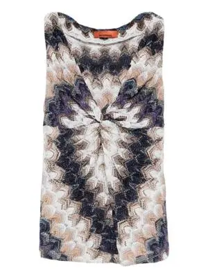 Missoni Sleeveless V-neck Twist-detail Chevron-pattern Knit Top - Gray
