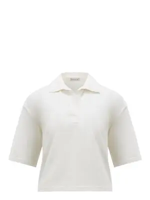 Moncler Cropped Polo Shirt With Logo Patch - White