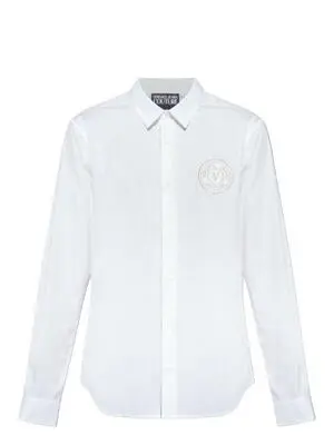 Versace Logo Embroidered Long-sleeved Shirt - White