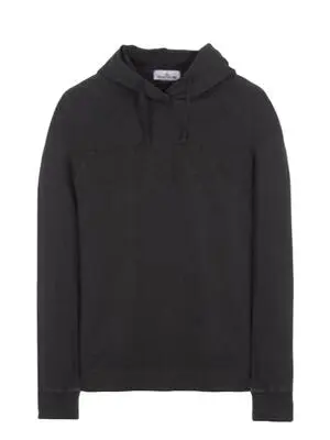 Stone Island Logo Print Cotton Hoodie - Black
