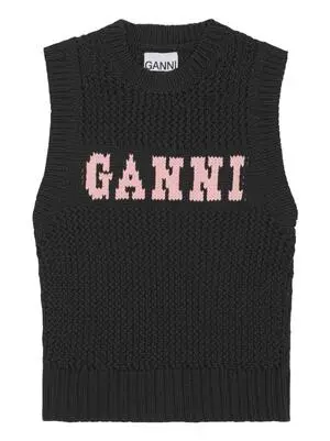 GANNI Cotton Rope Knit Vest - Black