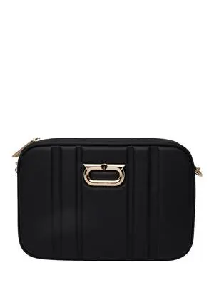 FERRAGAMO Gancini Plaque Zipped Shoulder Bag - Black