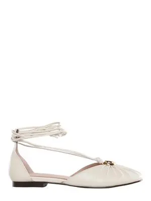 COCCINELLE Ruched Flat Shoes With Tie Fastening - White